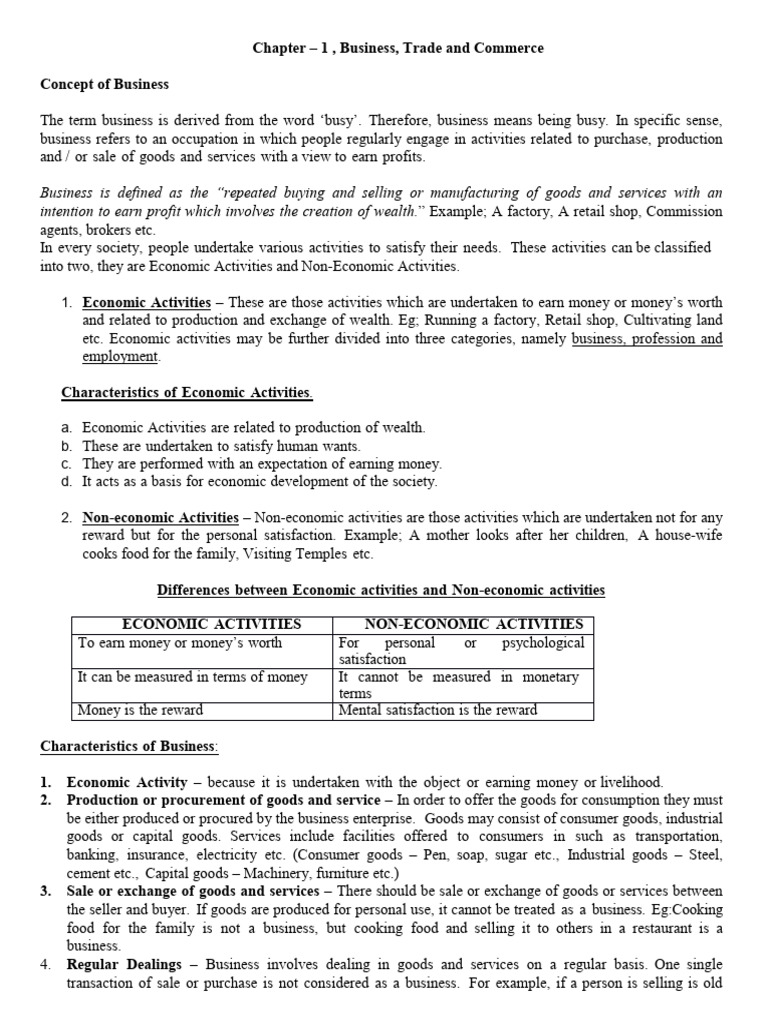 Class - 11, BS - 1, Business, Trade and Commerce | PDF | Commerce | Goods
