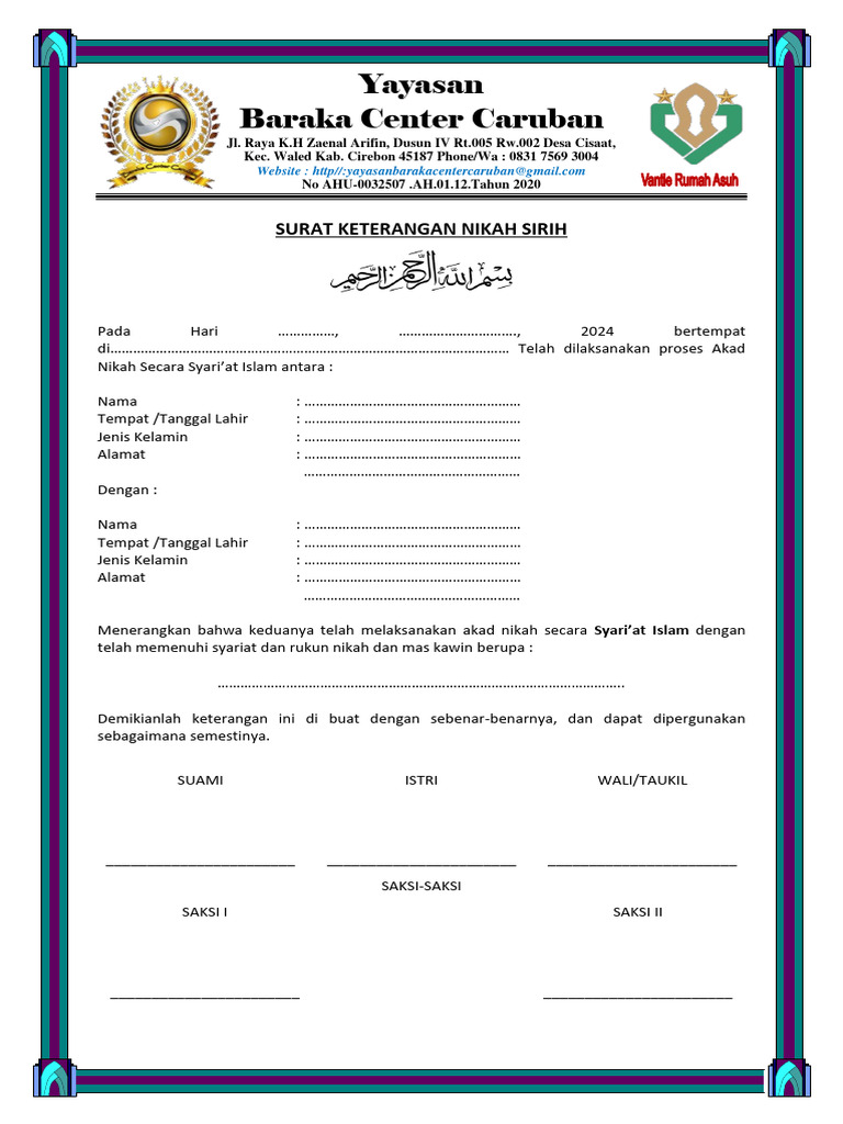 Surat Keterangan Nikah Siri 2024 | PDF | Hukum