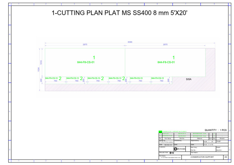 1.cutting Plan Plat 5X20 SS400 8 MM | PDF