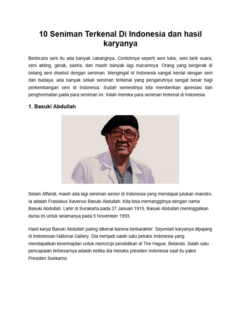 10 Seniman Terkenal Di Indonesia Dan Hasil Karyanya | PDF | Seni