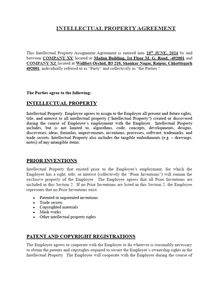 Intellectual Property Agreement | PDF | Intellectual Property | Patent