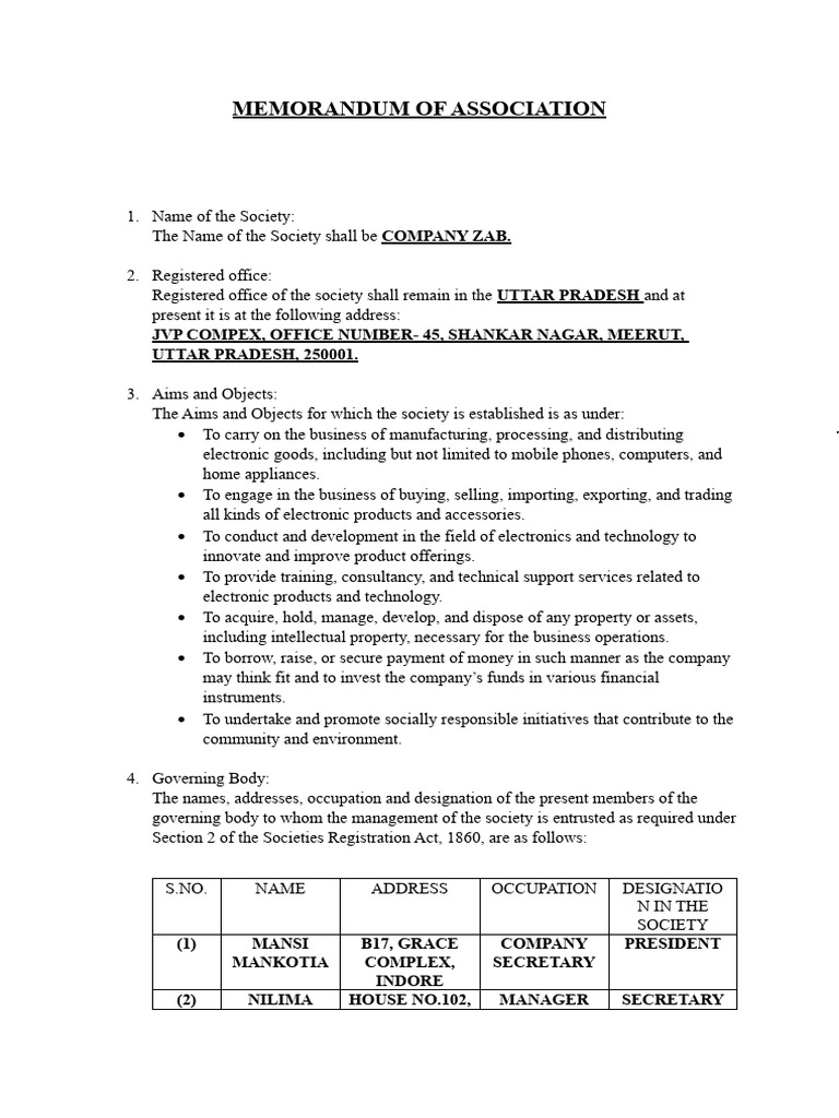 Memorandum of Association | PDF | Business | Economies