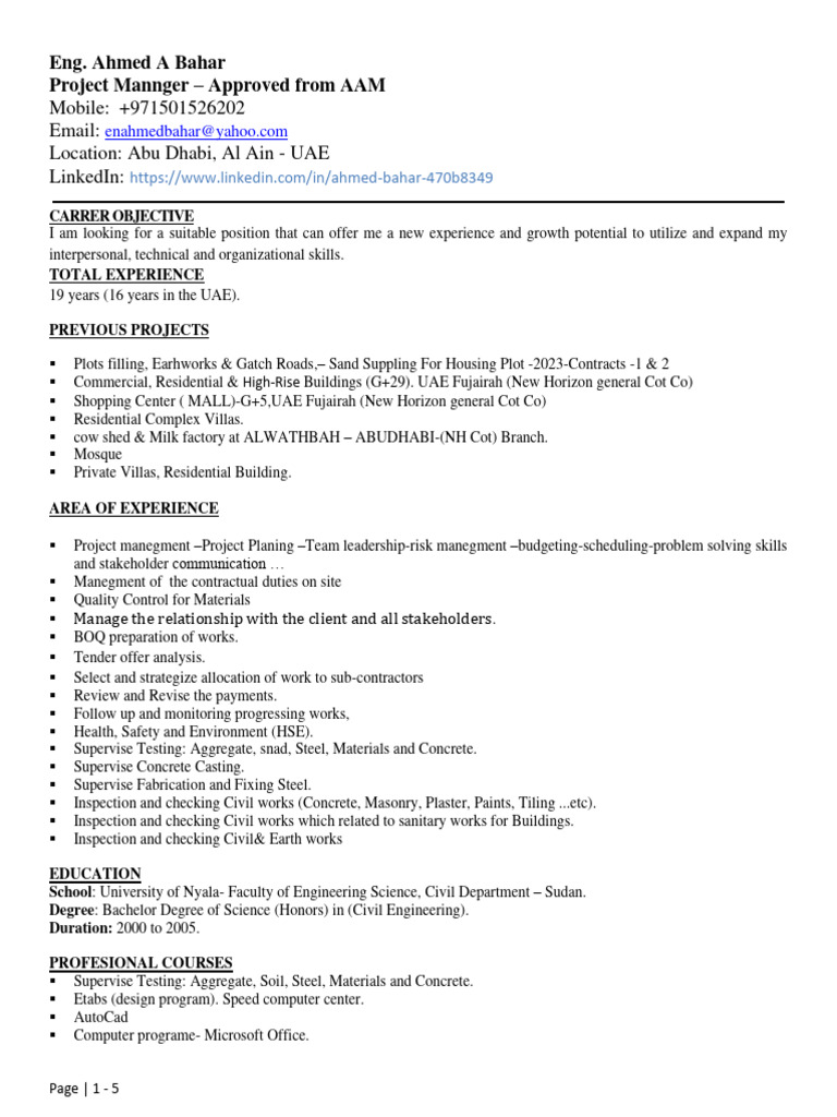 Project Manager Resume - Civil Engineering | PDF | General Contractor | Specification (Technical ...