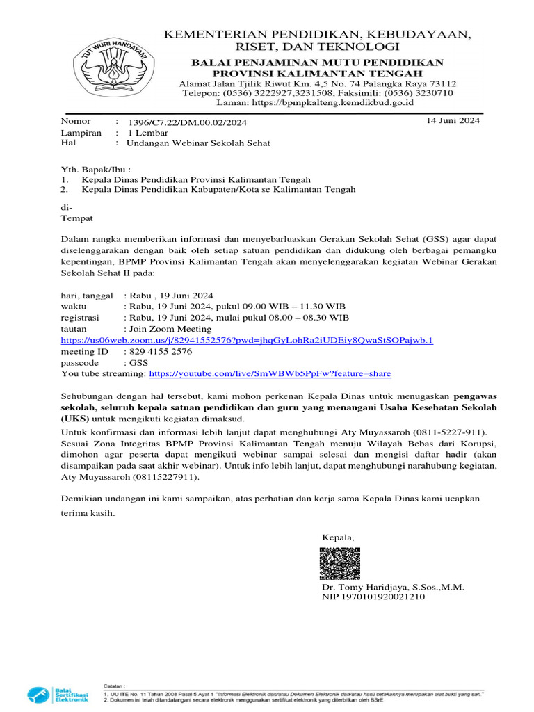 Undangan Surat Webinar GSS Disdik | PDF