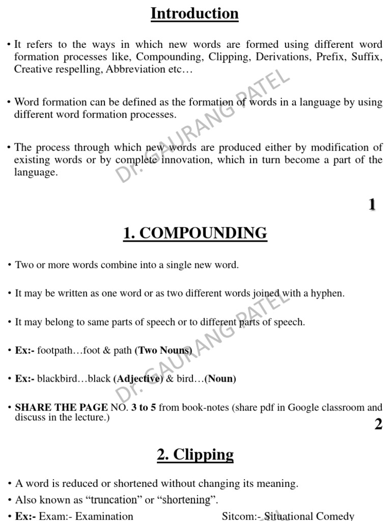 Introduction To Word Formation - Compouniding - Clipping - Blending ...