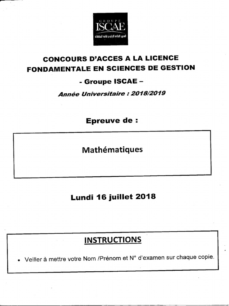 Iscae 2018 Maths | PDF