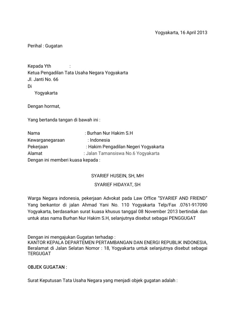 Surat Gugatan PTUN | PDF