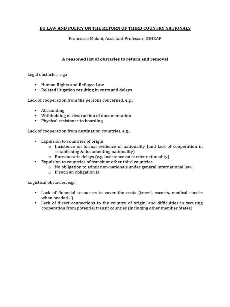 MAIANI Reasoned list of obstacles to return | PDF MAIANI Reasoned list of obstacles to return | PDF
