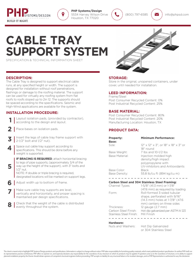CABLE TRAY SUPPORT SYSTEM Spec Sheet | PDF | Sheet Metal | Building ...
