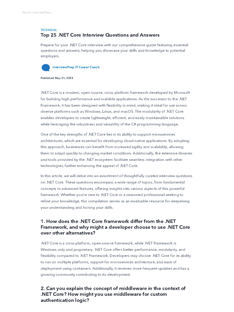 Top 25 .NET Core Interview Questions and Answers - InterviewPrep | PDF | Entity Framework ...