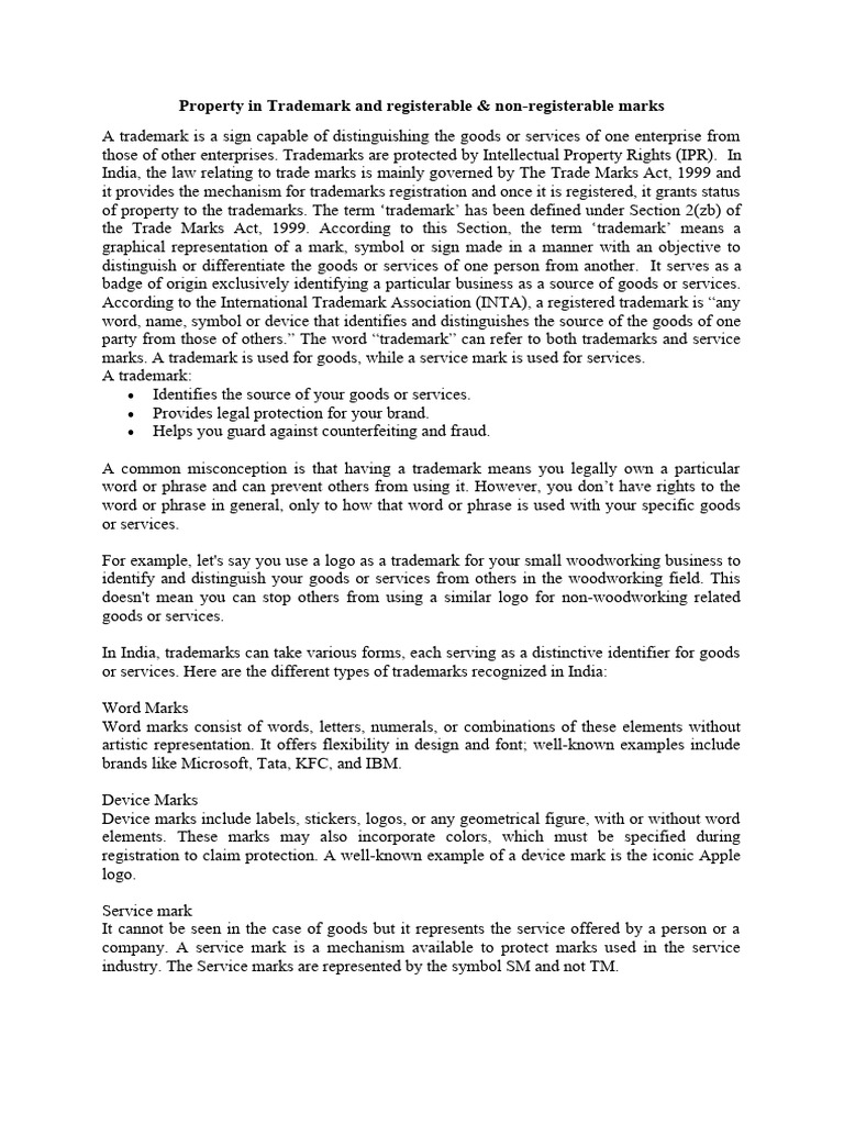 Property in Trademark and Registerable & Non-Registerable Marks | PDF ...