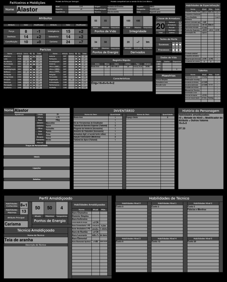 Ficha - Feiticeiros - e - Maldicoes Feito Nivel 10 | PDF