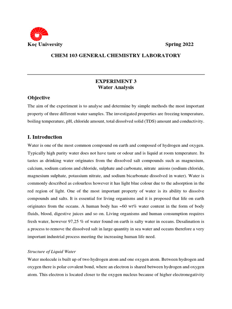 CHEM103 EXP3 Water Analysis | PDF | Properties Of Water | Water