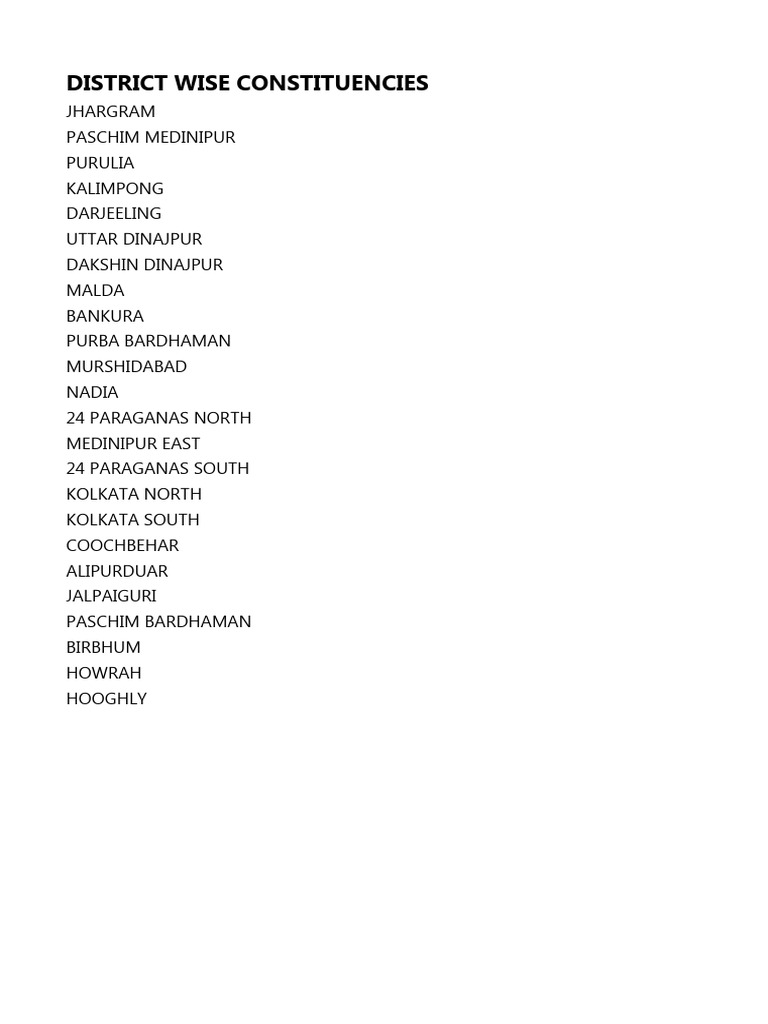 West Bengal Vidhan Sabha Constituencies | PDF | Religion & Spirituality