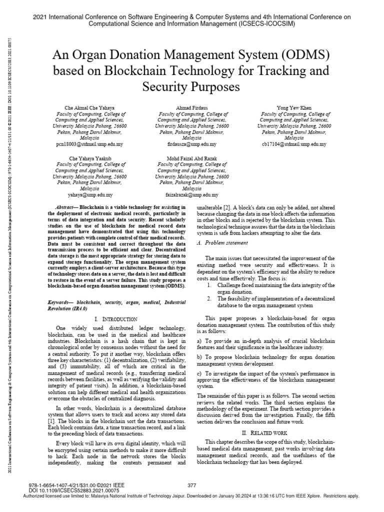 An Organ Donation Management System ODMS Based On Blockchain Technology ...