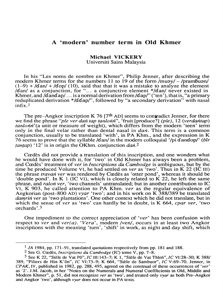 A 'Modern' Number Term in Old Khmer, Mon-Khmer Studies, XXI (1992), Pp. 191-3. | PDF