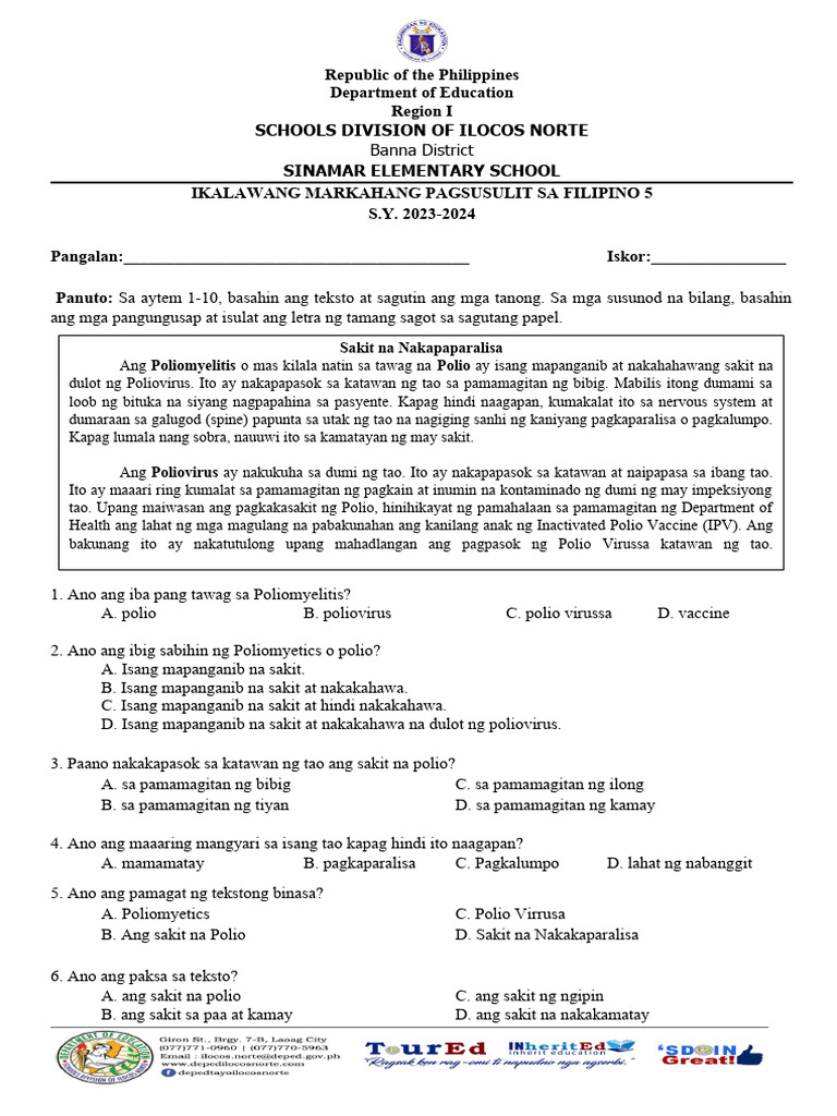 2ND PT in Filipino 5 | PDF