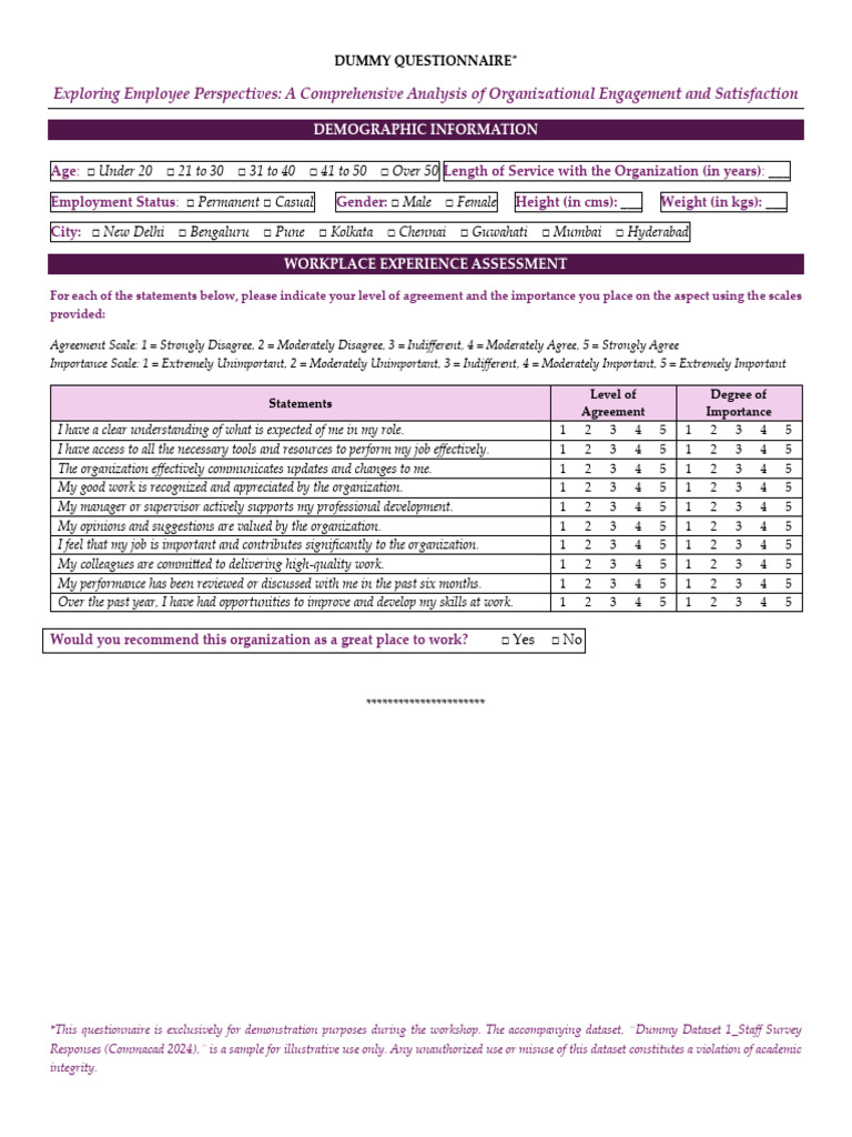 Employee Engagement Survey Questionnaire | PDF | Psychology | Workplace