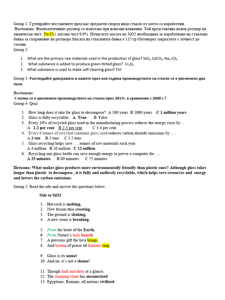 English Chemistry Worksheet | PDF | Rhyme | Recycling