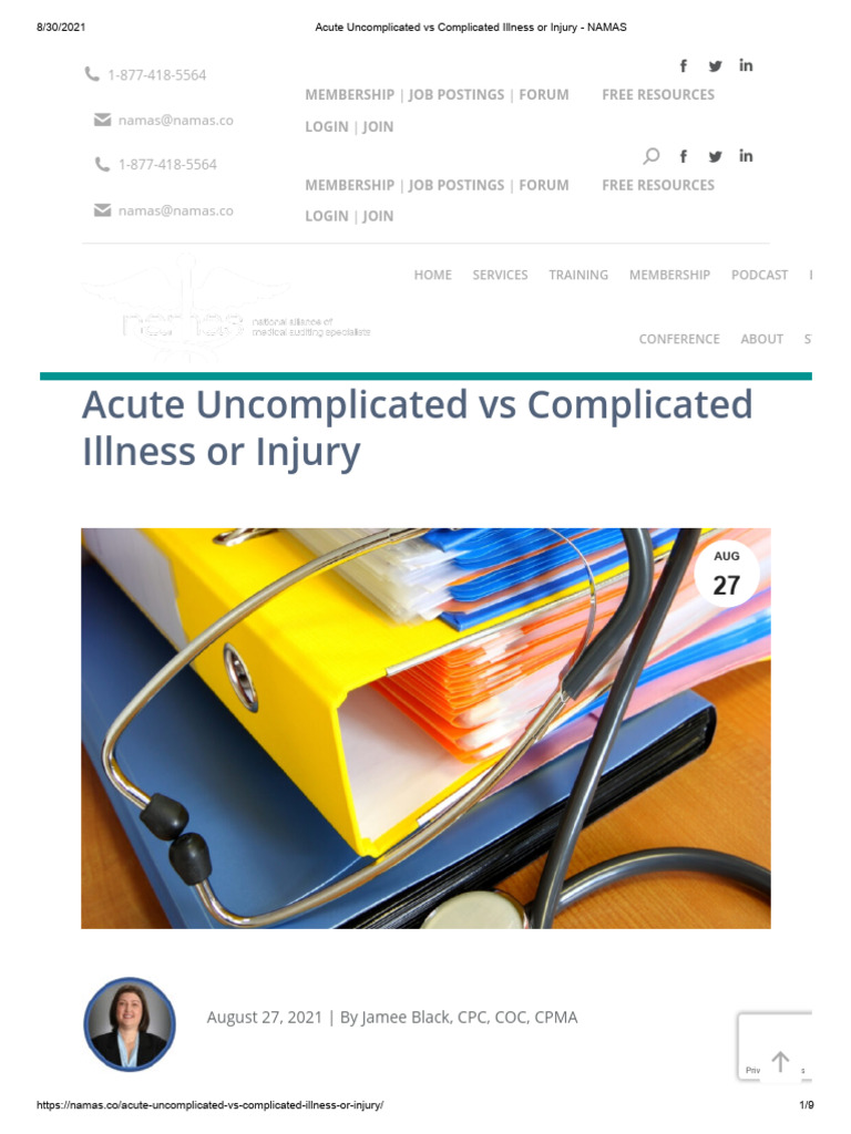 Acute Uncomplicated Vs Complicated Illness or Injury - NAMAS | PDF ...