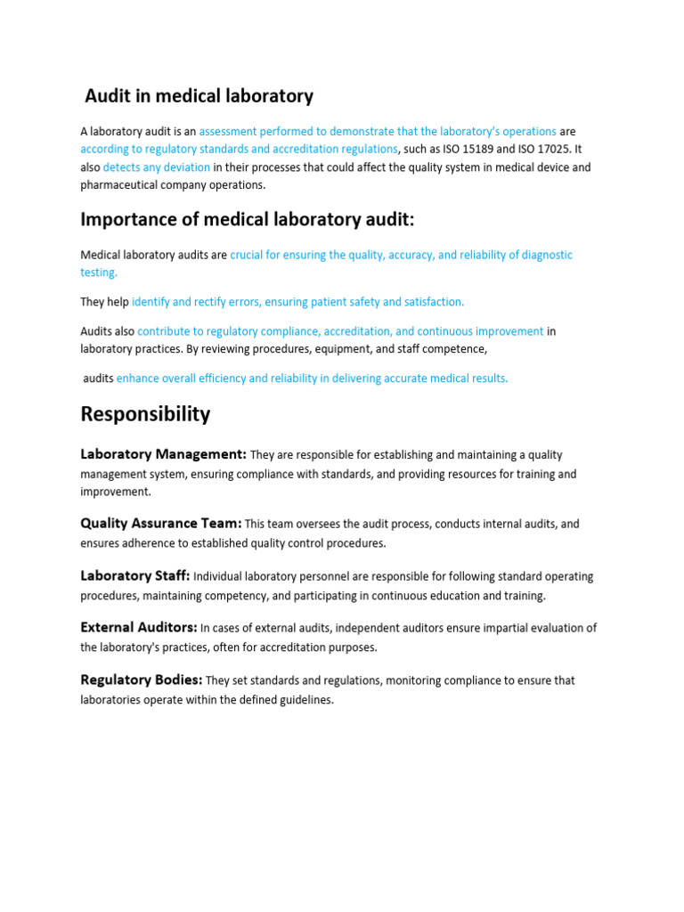 Audit in Medical Laboratory | PDF | Audit | Internal Audit