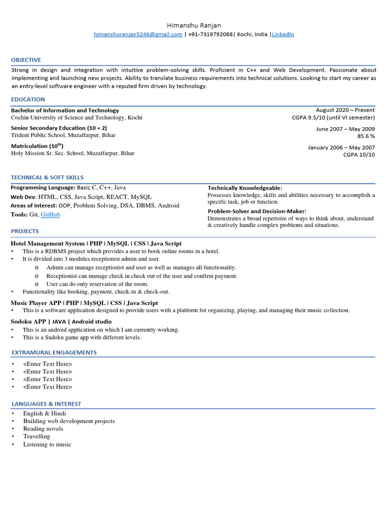 Himanshu Ranjan's CV | PDF | Web Development | Java (Programming Language) Himanshu Ranjan's CV | PDF | Web Development | Java (Programming Language)