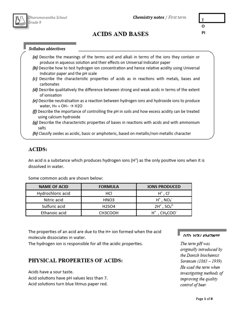 Acids and Bases | PDF | Hydroxide | Acid
