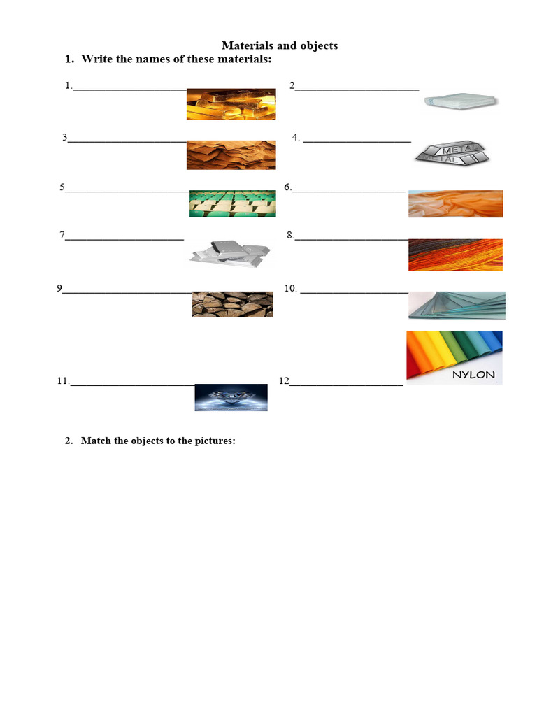 Materials and Objects Worksheet | PDF