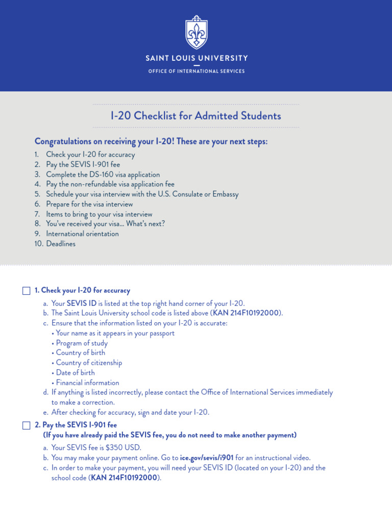 2024 I-20 Checklist Summer-Fall | PDF | Travel Visa