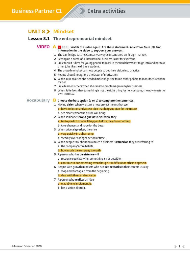 BusPart C1 ExClassPracWS U8 | PDF | Mindset | Cognition