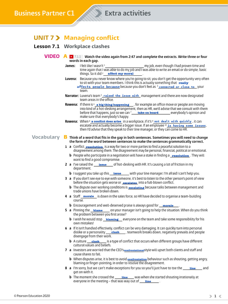 BusPart C1 ExClassPracWS U7 | PDF | Conflict Resolution
