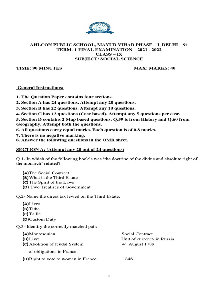 Class Ix - Term 1 Social Science 2021-22 Compiled Paper Final New | PDF | Green Revolution ...