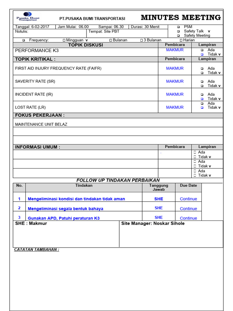 FORM (P5M, Safety Talk, Safety Meeting) | PDF