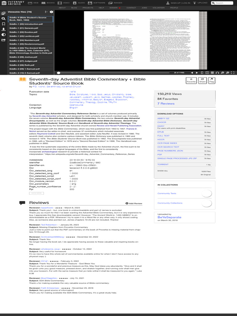 SDA Bible Commentary Overview | PDF | Adventism | Christian Eschatology