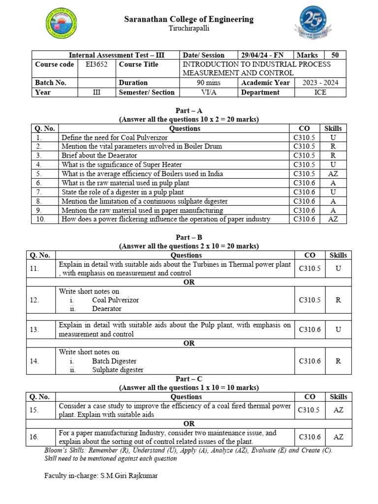 EI 3652 INTRODUCTION TO INDUSTRIAL PROCESS MEASUREMENT AND CONTROL ...