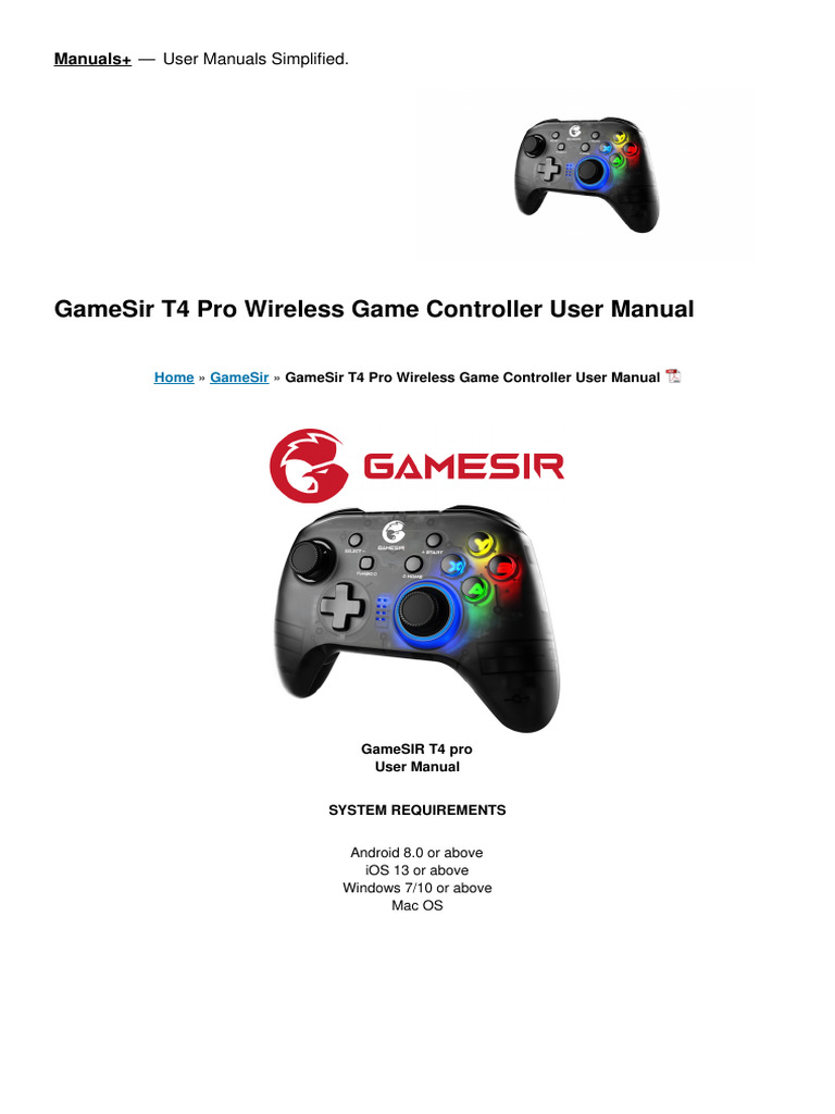 Gamesir t4 Pro Wireless Game Controller Manual | PDF | Usb | Computer ...