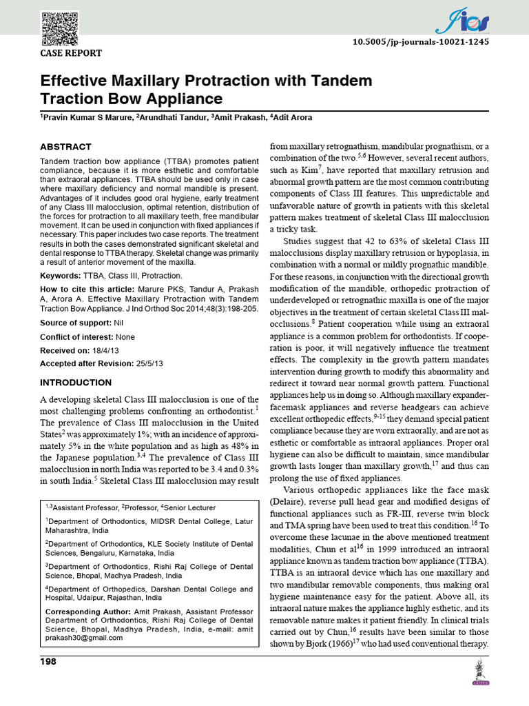 Effective Maxillary Protraction With Tandem Traction Bow Appliance ...