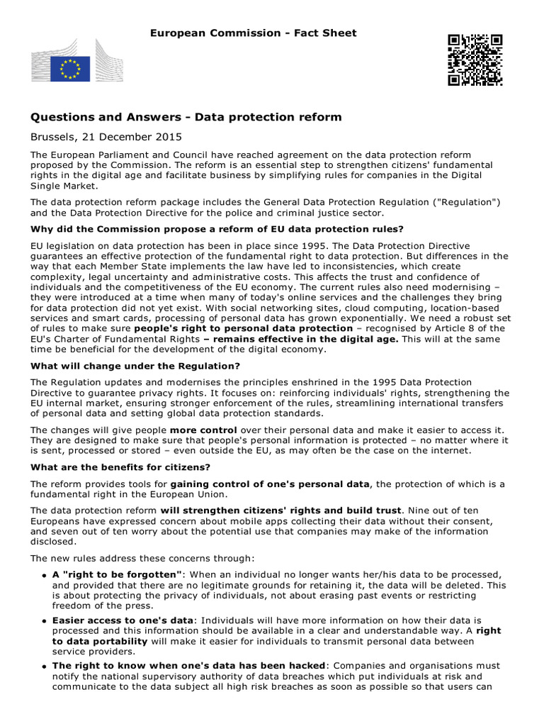 Questions and Answers - Data Protection Reform | PDF | Information ...