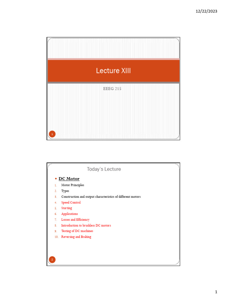Lecture slide 1 (1) | PDF | Electric Motor | Physical Quantities