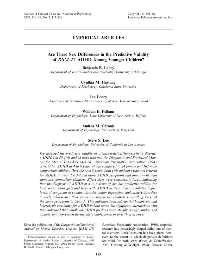 Are There Sex Differences In The Predictive Validity Of Dsm Iv Adhd