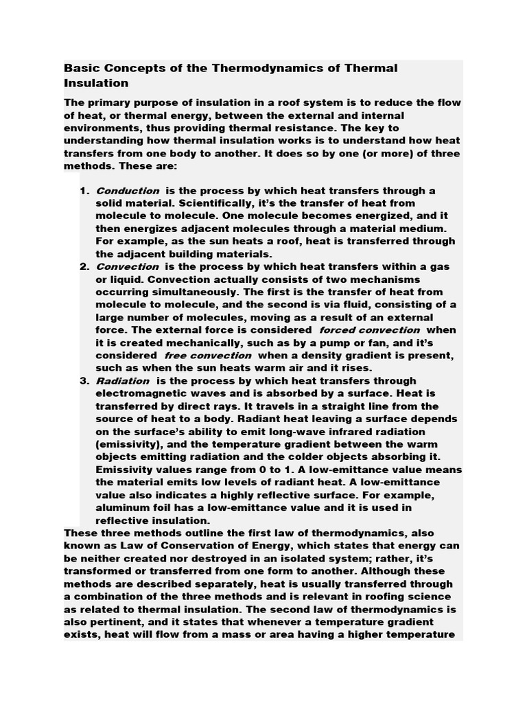 Basic Concepts of The Thermodynamics of Thermal Insulation: Conduction ...