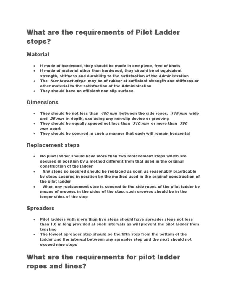 What are the requirements of Pilot Ladder steps | PDF | Rope
