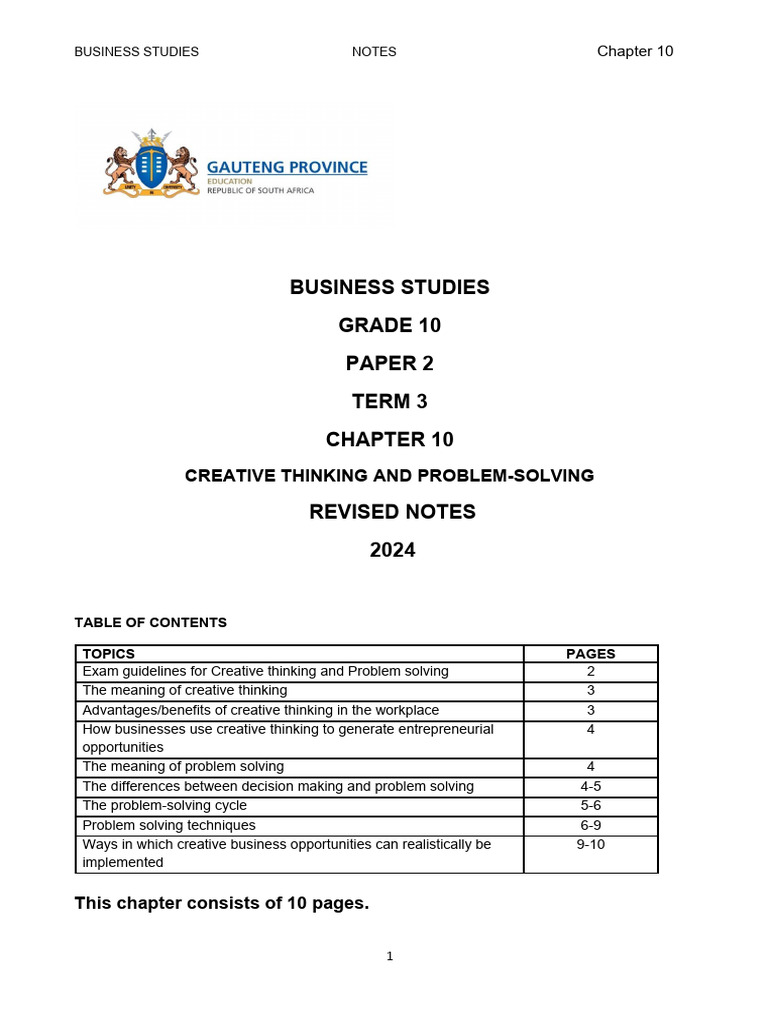 Teacher - S Copy Chapter 11 Creative Thinking and Problem Solving | PDF | Creativity | Brainstorming