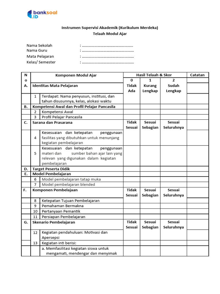 Instrumen Supervisi Penelaahan Modul Ajar | PDF | Karier & Perkembangan | Seni