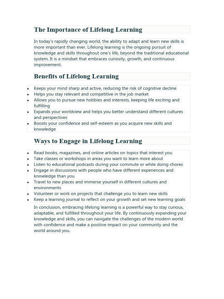 The Importance of Lifelong Learning | PDF | Career & Growth | Lifestyle