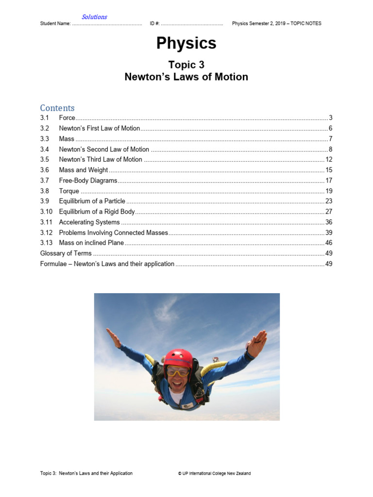 Topic 3 Notes Newtons Laws Sem 2 2019 Soln Pdf Force Torque