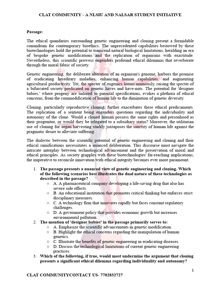 Ethical Dilemmas in Genetic Engineering | PDF | Critical Thinking ...