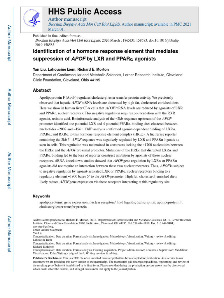 Liu Et Al. 2019 | PDF | High Density Lipoprotein | Cholesterol Liu Et Al. 2019 | PDF | High Density Lipoprotein | Cholesterol