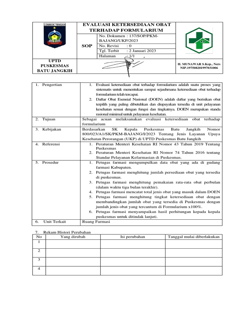 SOP EVALUASI KETERSEDIAAN OBAT THD FORMULARIUM 1 | PDF