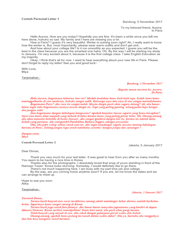 Contoh Personal Letter | PDF | Seni & Disiplin Bahasa | Griya & Taman